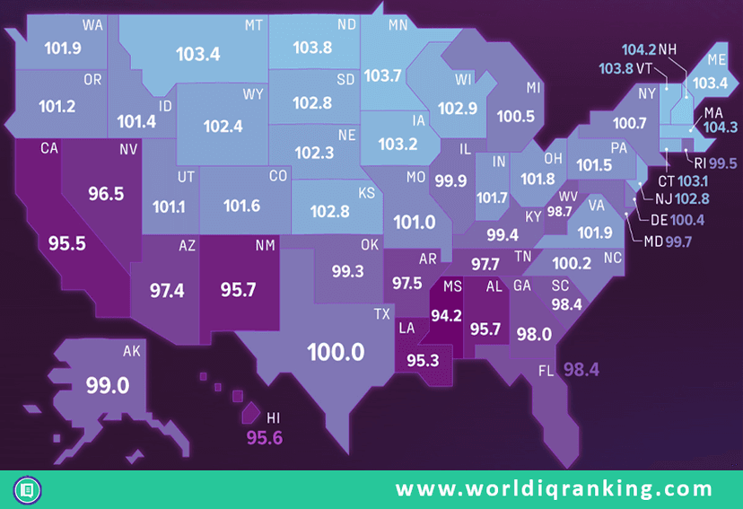 What's the average IQ score in the USA? State wise List.